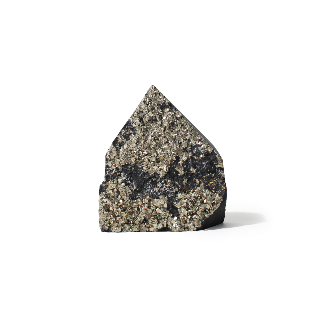 Pyrite on Basalt Cut Base Point - 2 1/2" to 5" – Stonebridge Imports