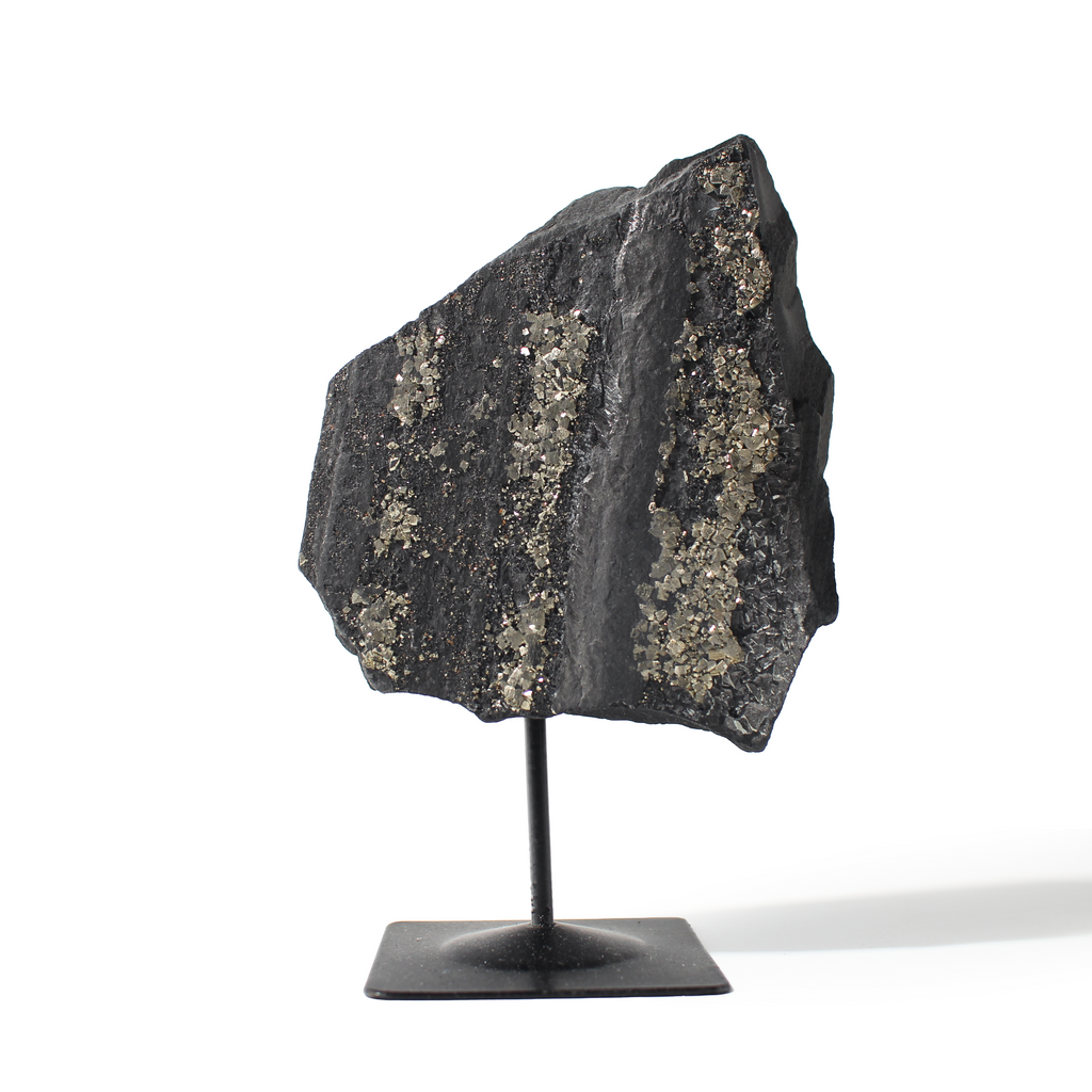 Pyrite on Basalt Specimen on Stand #4 – Stonebridge Imports